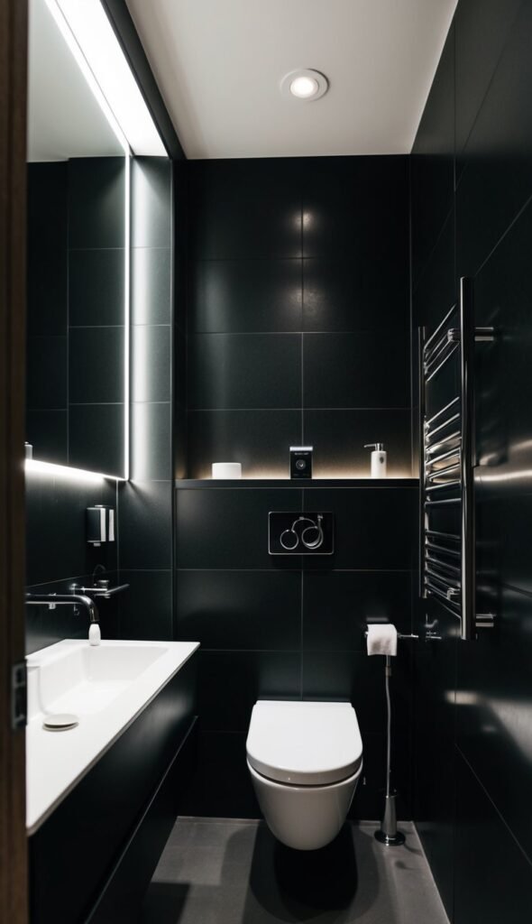 Chic Spaces Await in 23 Inspiring Small Black Bathroom Ideas